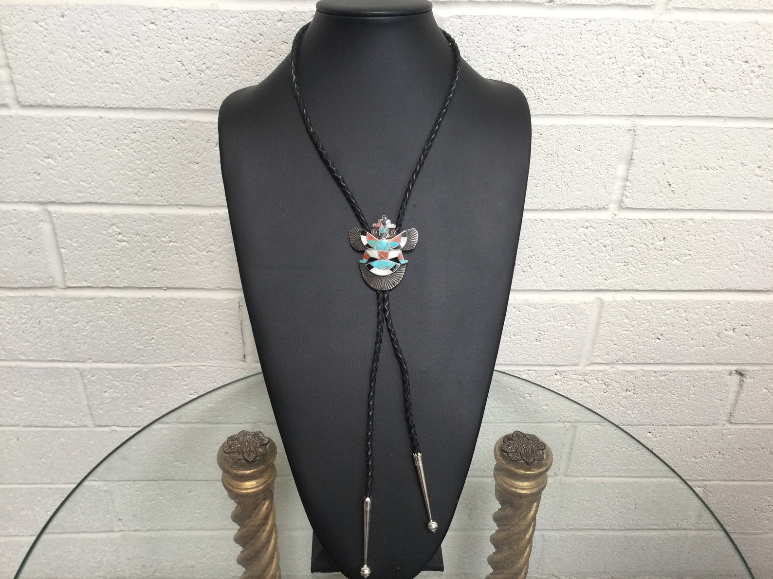 Zuni Knifewing Bolo Tie Inlaid Turquoise Corel Mother of - Etsy