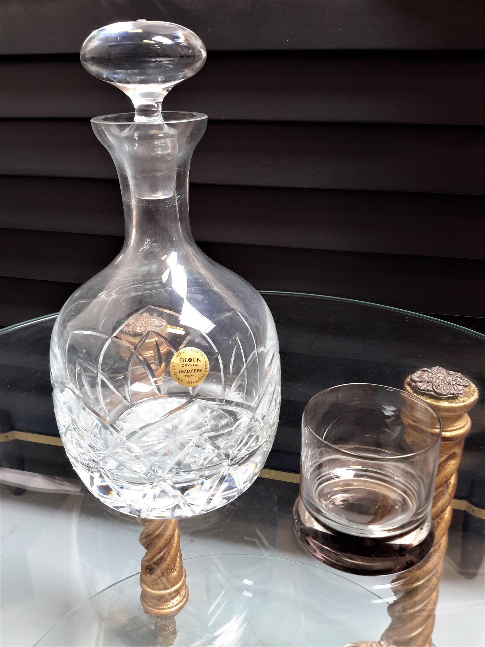 Block Cut Crystal Decanter Barware Mouth Blown Poland Original Label ...