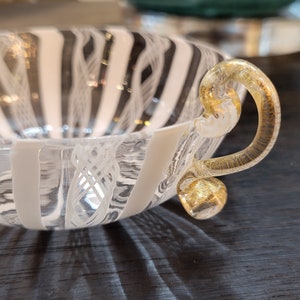 Murano Latticino Ribbon Glass Handled Dish Bucella Cristalli Italian ...