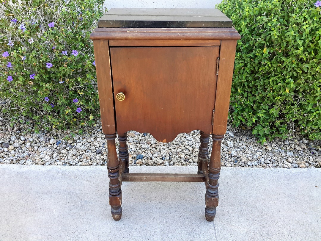 Mid Century Wood Humidor Stand With Black Marble Top - Etsy