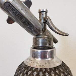 Antique Sparkletts Siphon Bottle / Wire Mesh Soda Siphon Bottle / Art ...