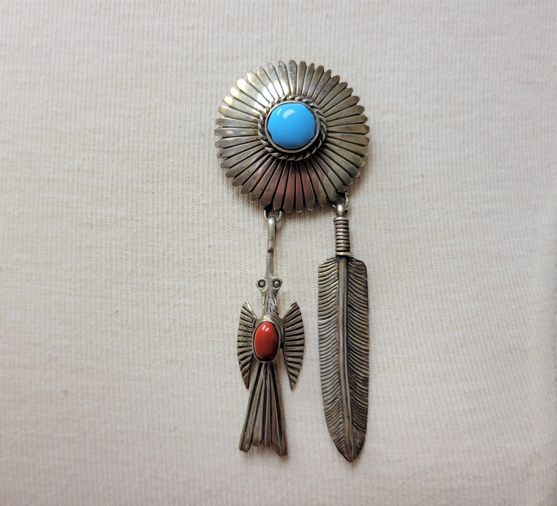 Navajo Peyote Bird & Feather Brooch Jimmy Victor Begay JVB - Etsy