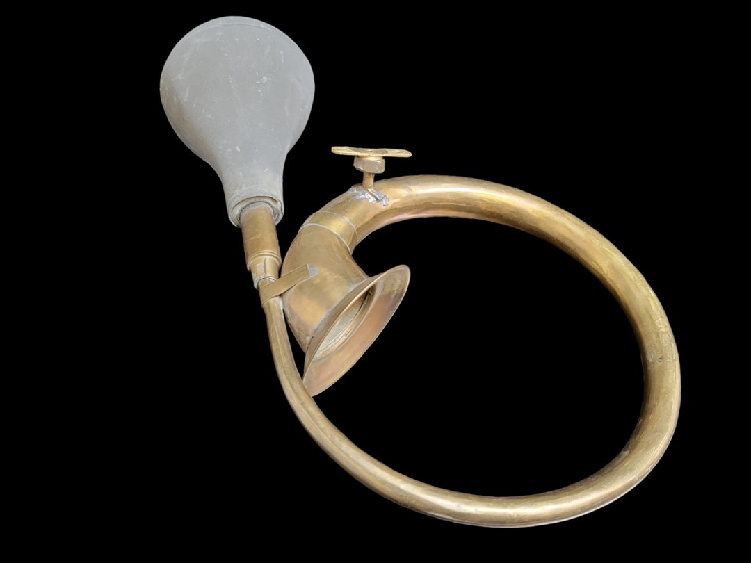Antique Brass Bulb Horn ~ Vintage Automobile Collectible ~ Black Rubber ...