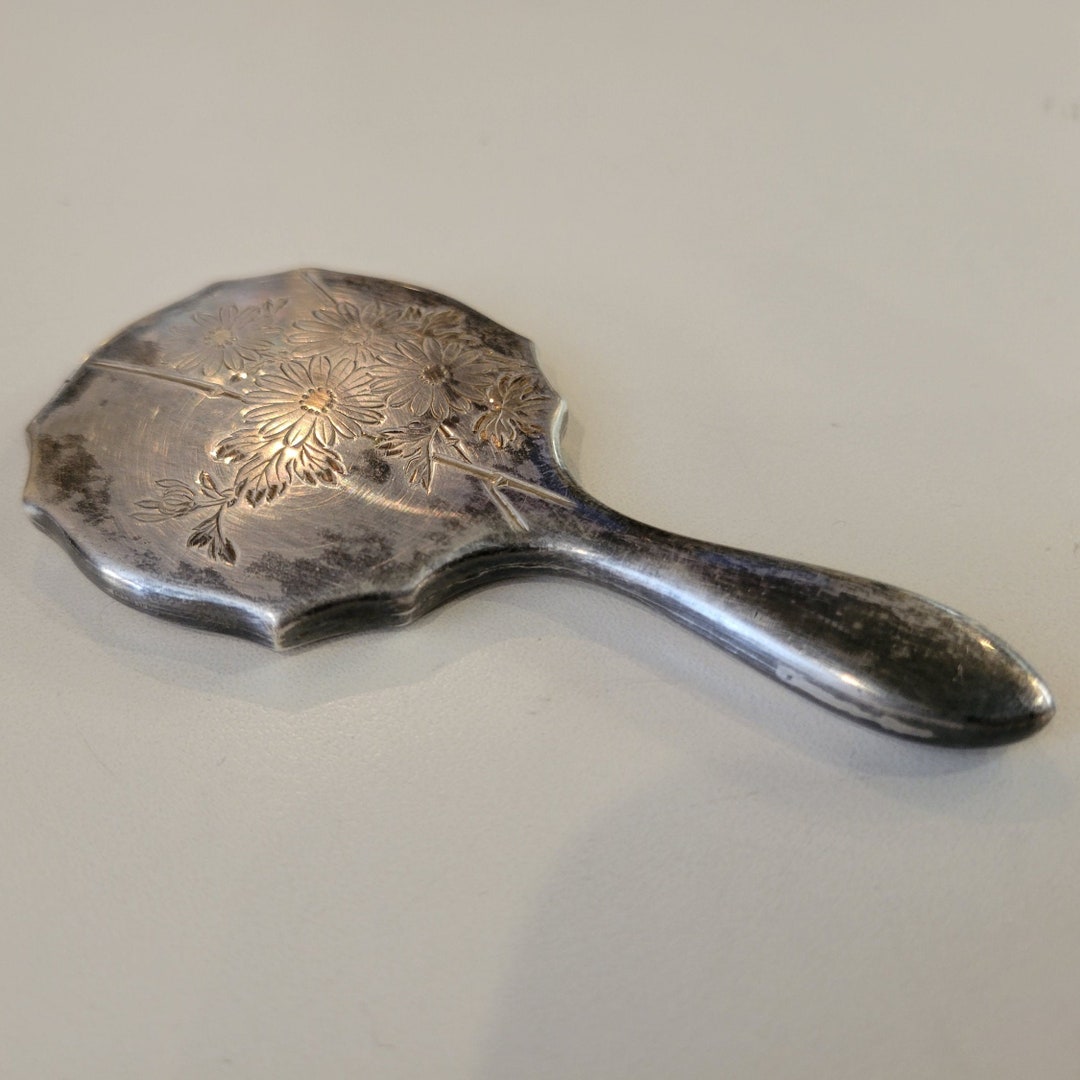 Sterling Silver Purse Hand Mirror / Small Antique Compact Mirror ...