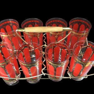 Fred Press Signed Barware Set of 8 Glasses & Carrier Caddy ~ Mid ...