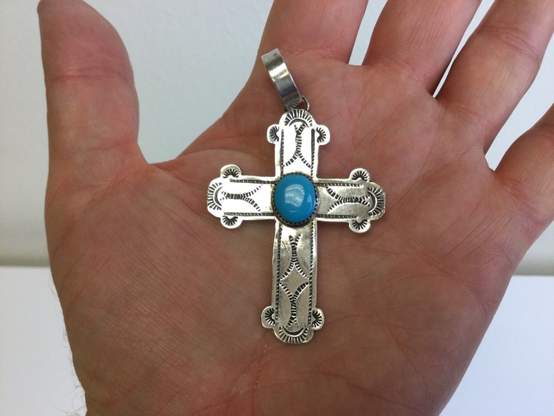 Sam Bahe Native American Sterling Silver & Turquoise Cross - Etsy