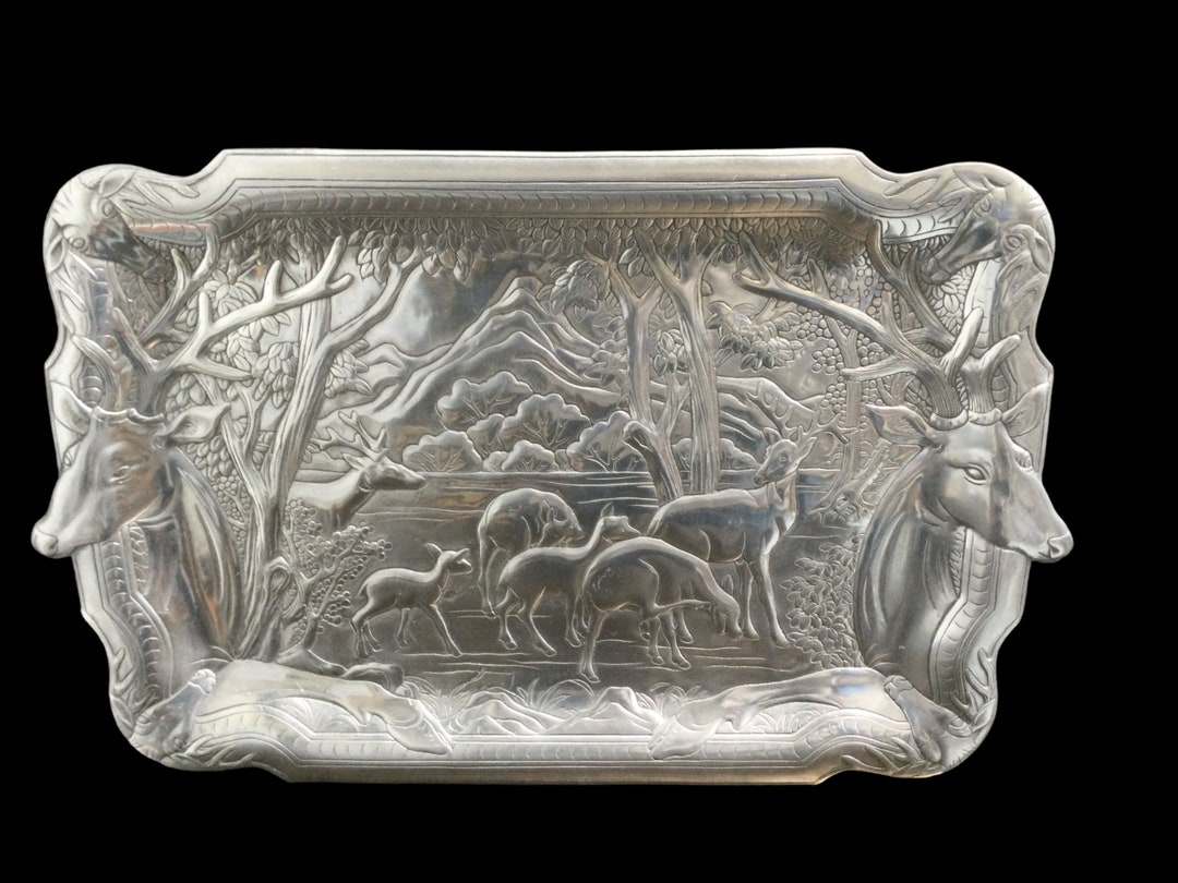 Vintage 1982 Arthur Court Elk Herd Oblong Tray ~ 24 1/2" Aluminum ...
