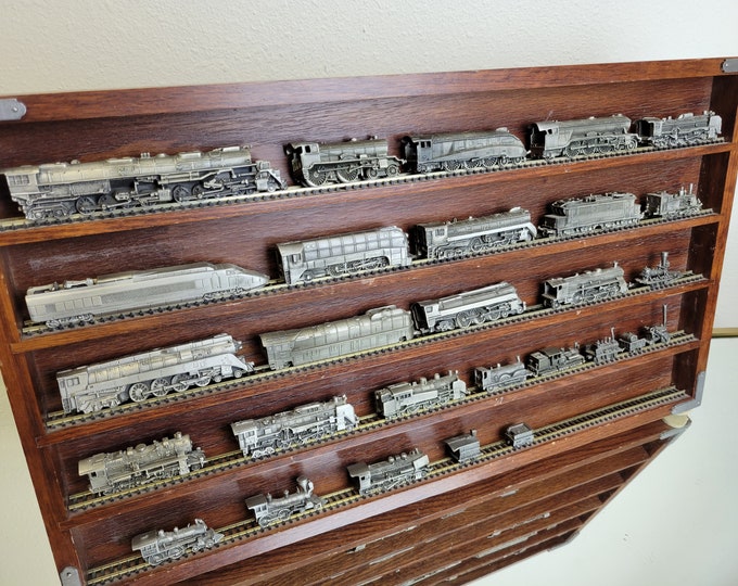 Franklin Mint 28 Piece Pewter Trains & Display Case / Railroad ...
