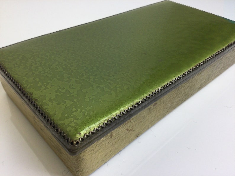 Mid Century Evans Hand Enameled Box: Green Metal Tobacciana - Etsy
