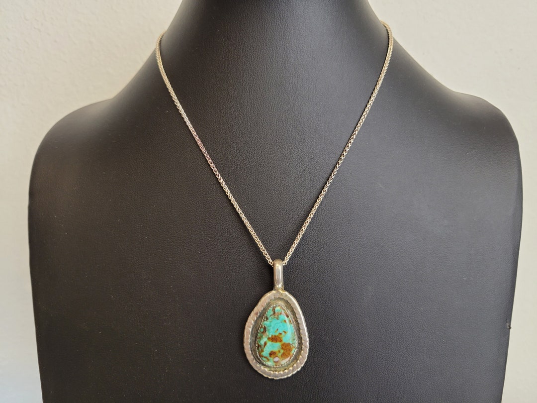 Nevada Turquoise & Sterling Silver Pendant Necklace / Handcrafted ...