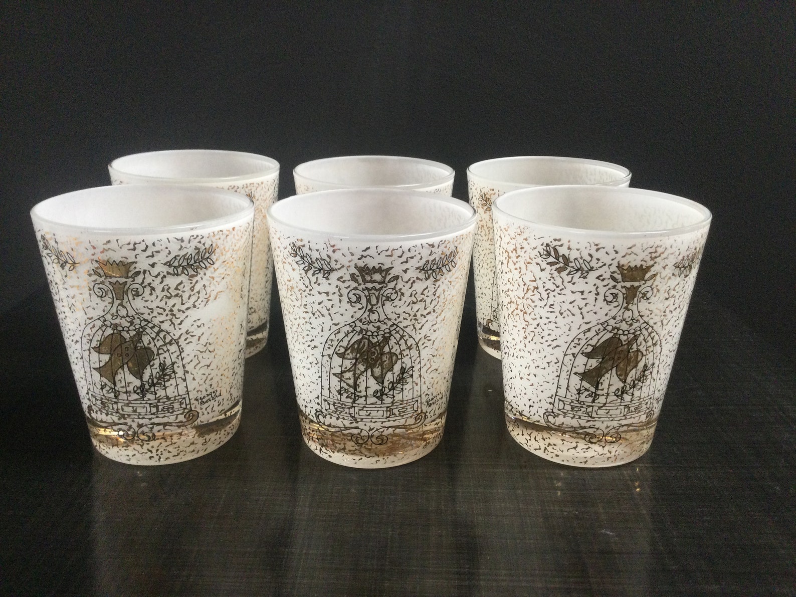 Georges Briard Barware Bird in Cage Suburban Glasses Set of 6 ~ Mid ...