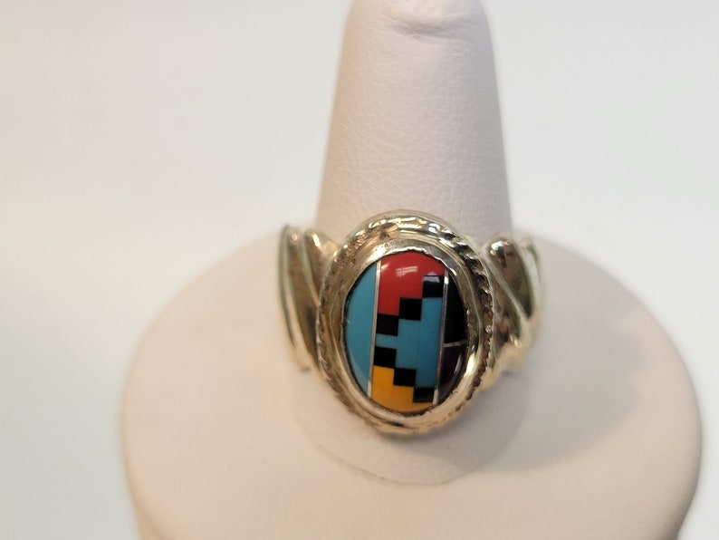 Zuni Inlaid Multi-stone Ring / Turquoise Coral Jet Sugilite - Etsy