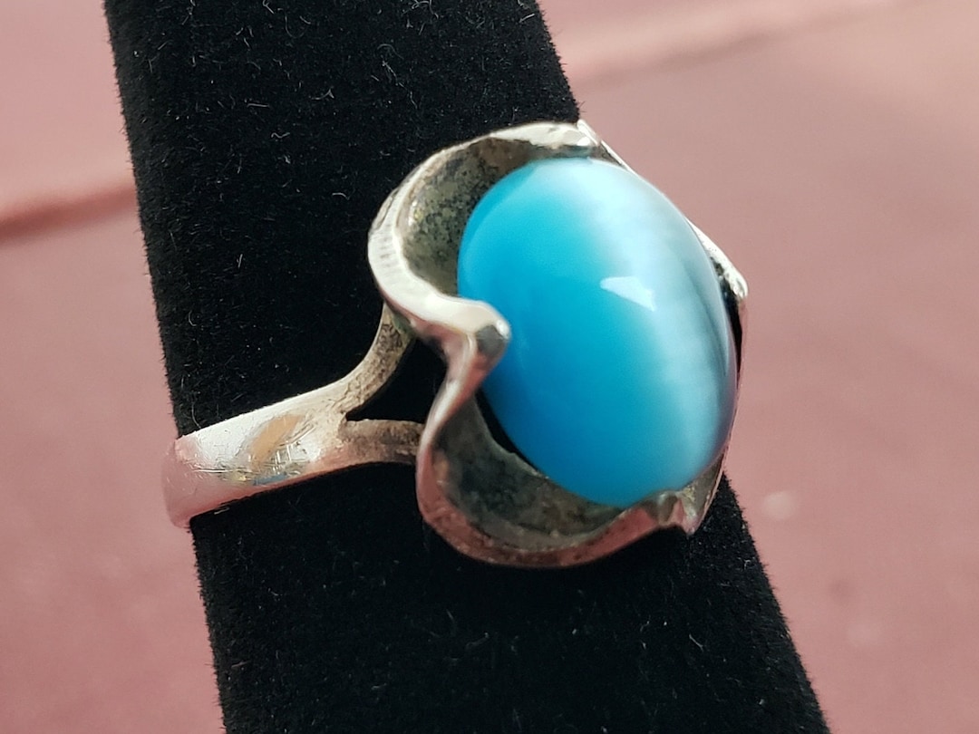 Sterling Silver With Blue Stone Ring ~ Knuckle Ring Size 6 ~ Luxury ...