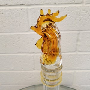 1940s Amber Glass Rooster Stopper & Blown Glass Decanter ~ Mid Century ...
