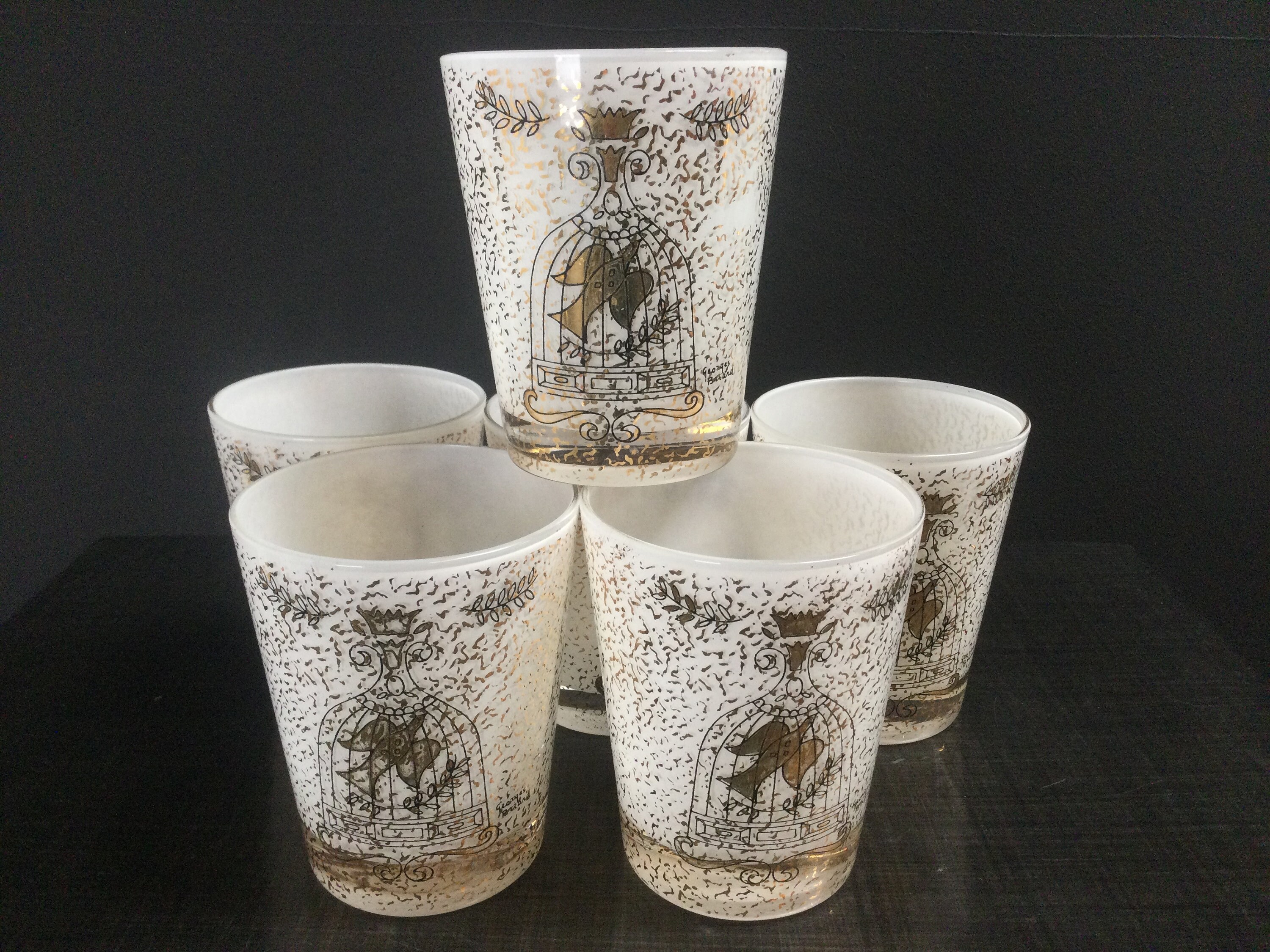 Georges Briard Barware Bird in Cage Suburban Glasses Set of 6 ~ Mid ...