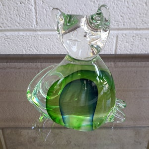 Art Glass Fox Figurine Green and Clear 6 Tall / Color of Green / Glass ...
