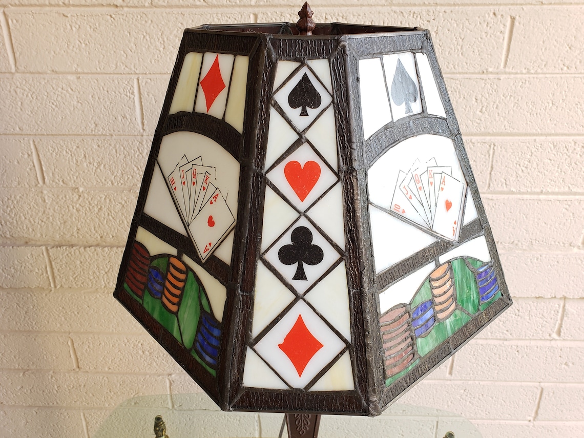 Stained Glass Poker Lamp / Royal Flush Playing Cards Gambling - Etsy