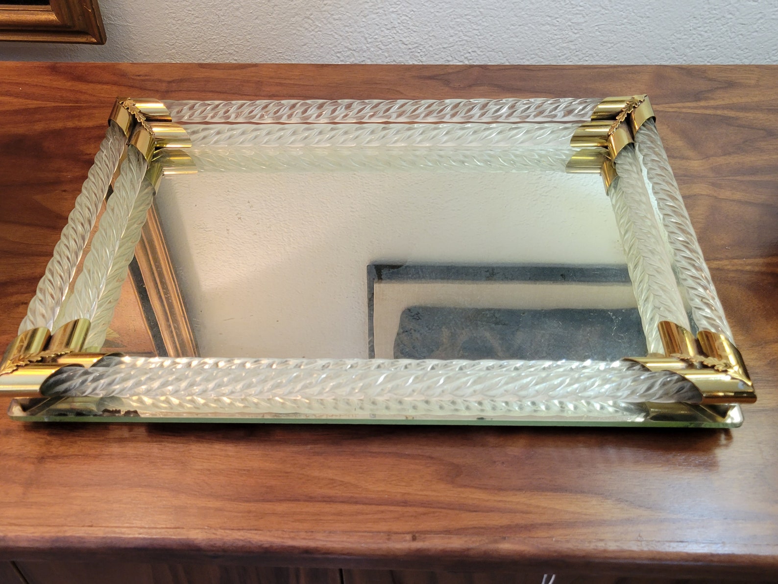 Murano Twisted Glass Mirrored Tray Vintage Vanity Tray Mid - Etsy