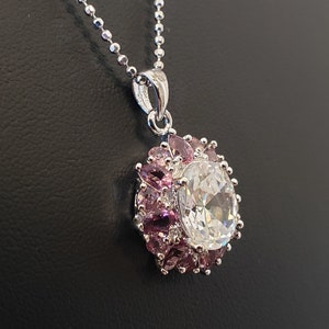 PJM Pink & White CZ Pendant Necklace / 925 Sterling Silver Necklace ...