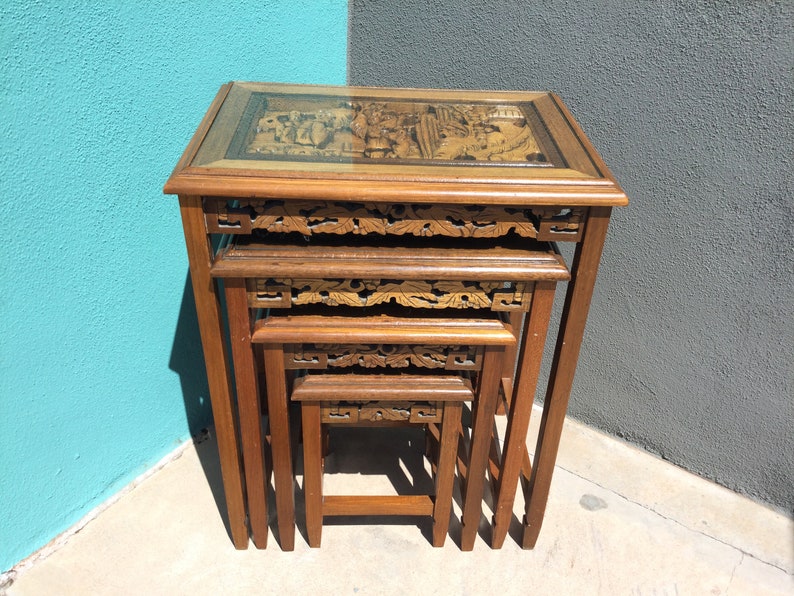 1960s Chinese Carved Wood Nesting Tables Hand Carved Asian - Etsy