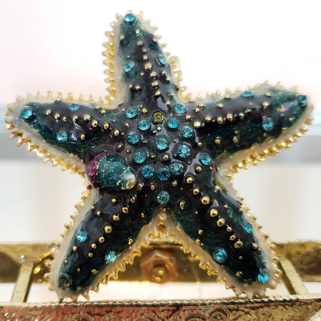 Blue Enamel Starfish Keepsake Box / Multi Color Rhinestone Starfish ...