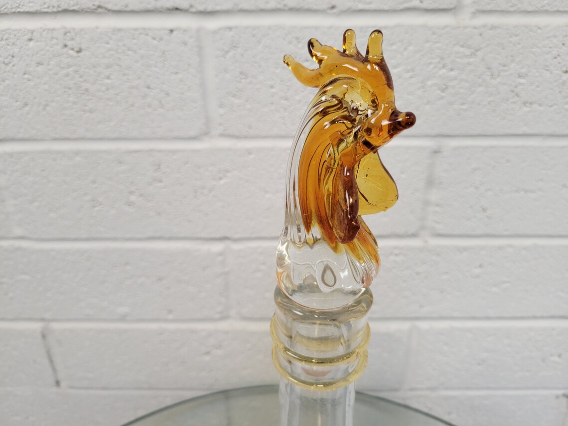 1940s Amber Glass Rooster Stopper & Blown Glass Decanter ~ Mid Century ...