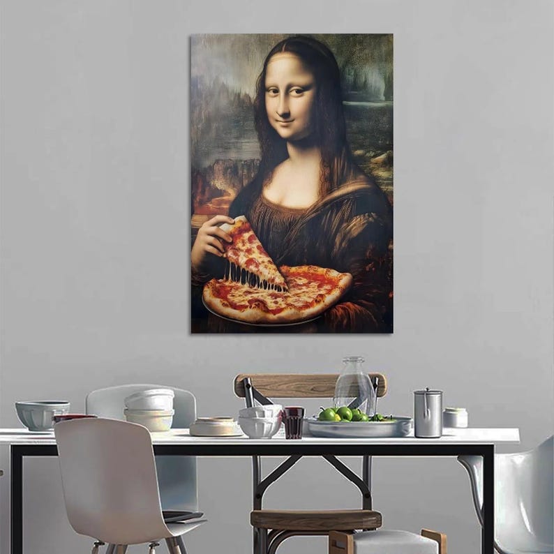 Funny Mona Lisa Eating Pizza Poster Decorative Painting Canvas Wall Art ...