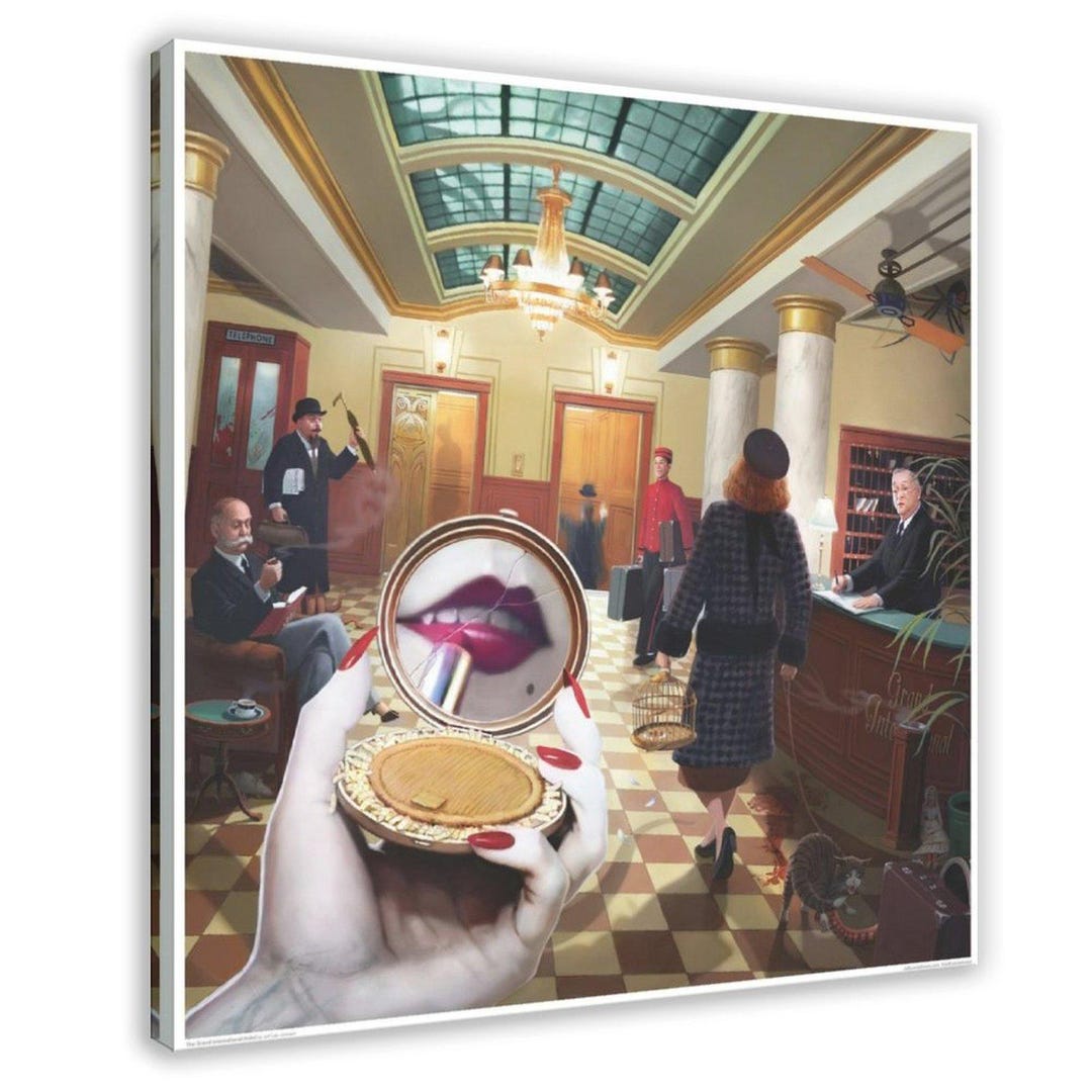 Surreal Vintage Hotel Lobby Canvas Art Whimsical Retro Glam Dark ...