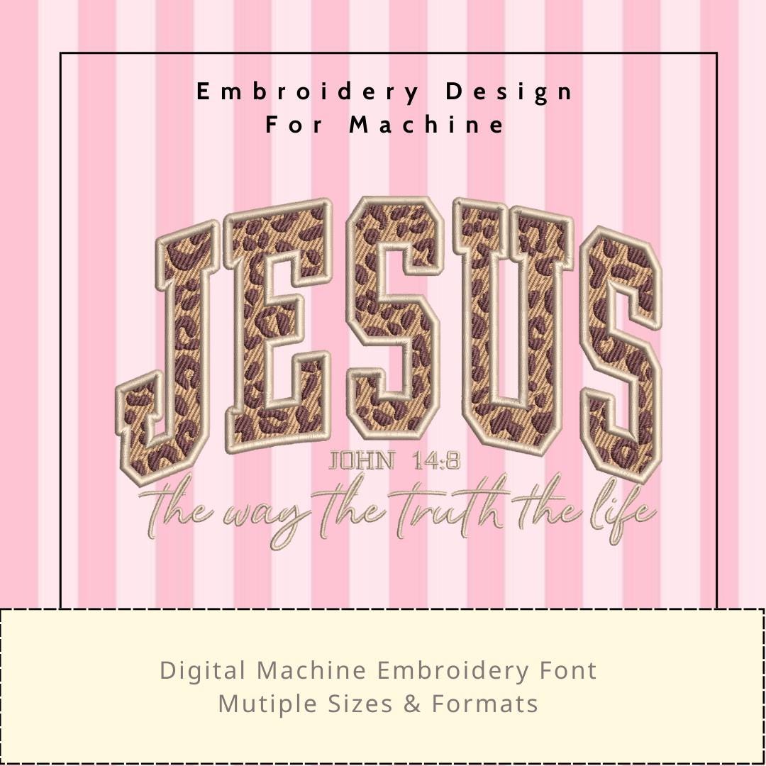 Cheetah Jesus Embroidery Design, Leopard Print Christian Pattern (PES ...