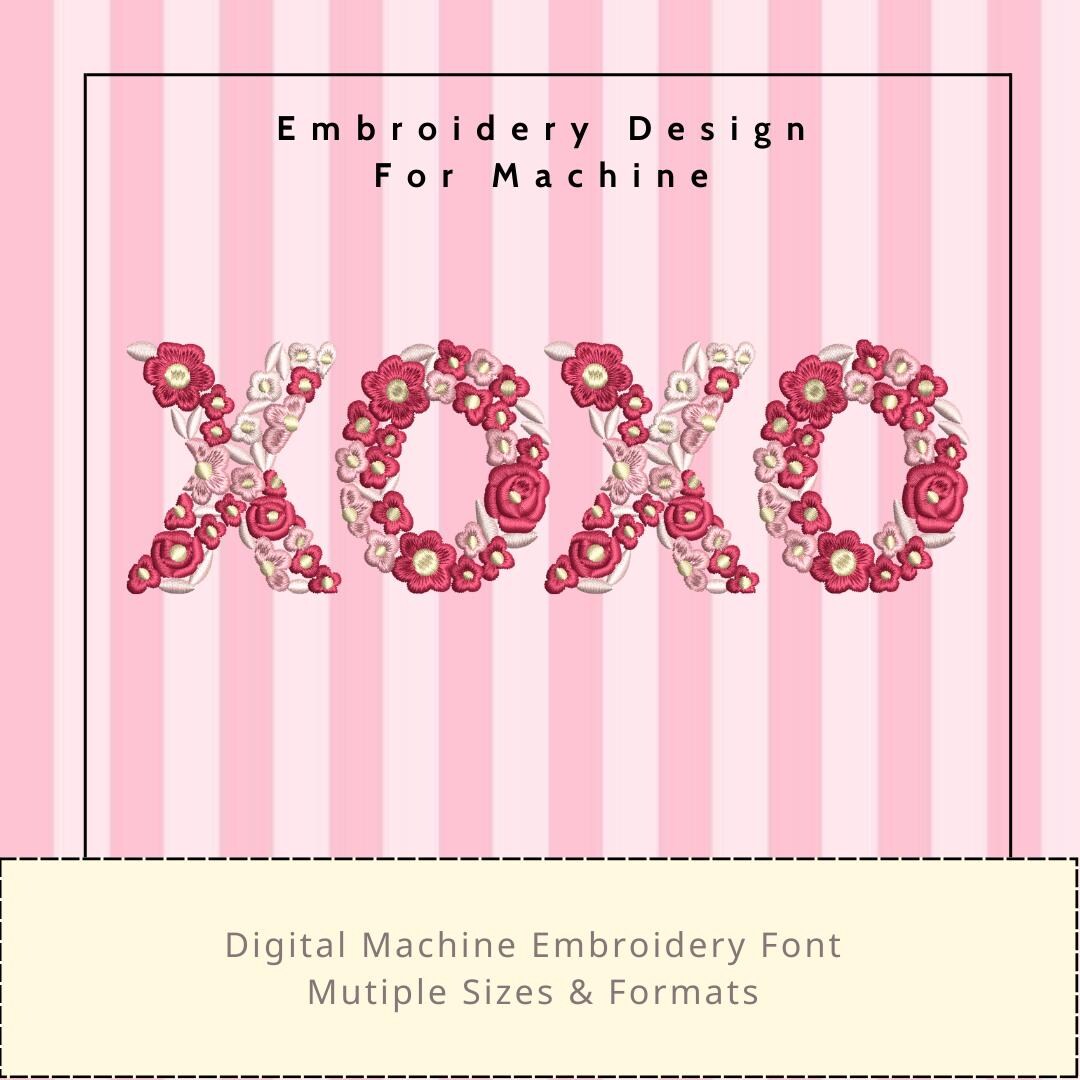 XOXO Flower Embroidery Design, Valentine Heart Pattern (digital File ...
