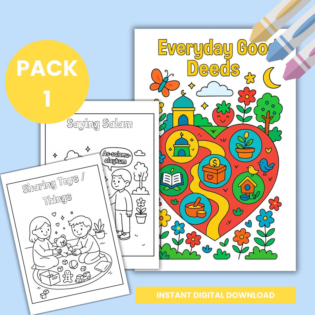 Islamic Good Deeds Coloring Pages for Kids | 12 Pages, Everyday Actions ...