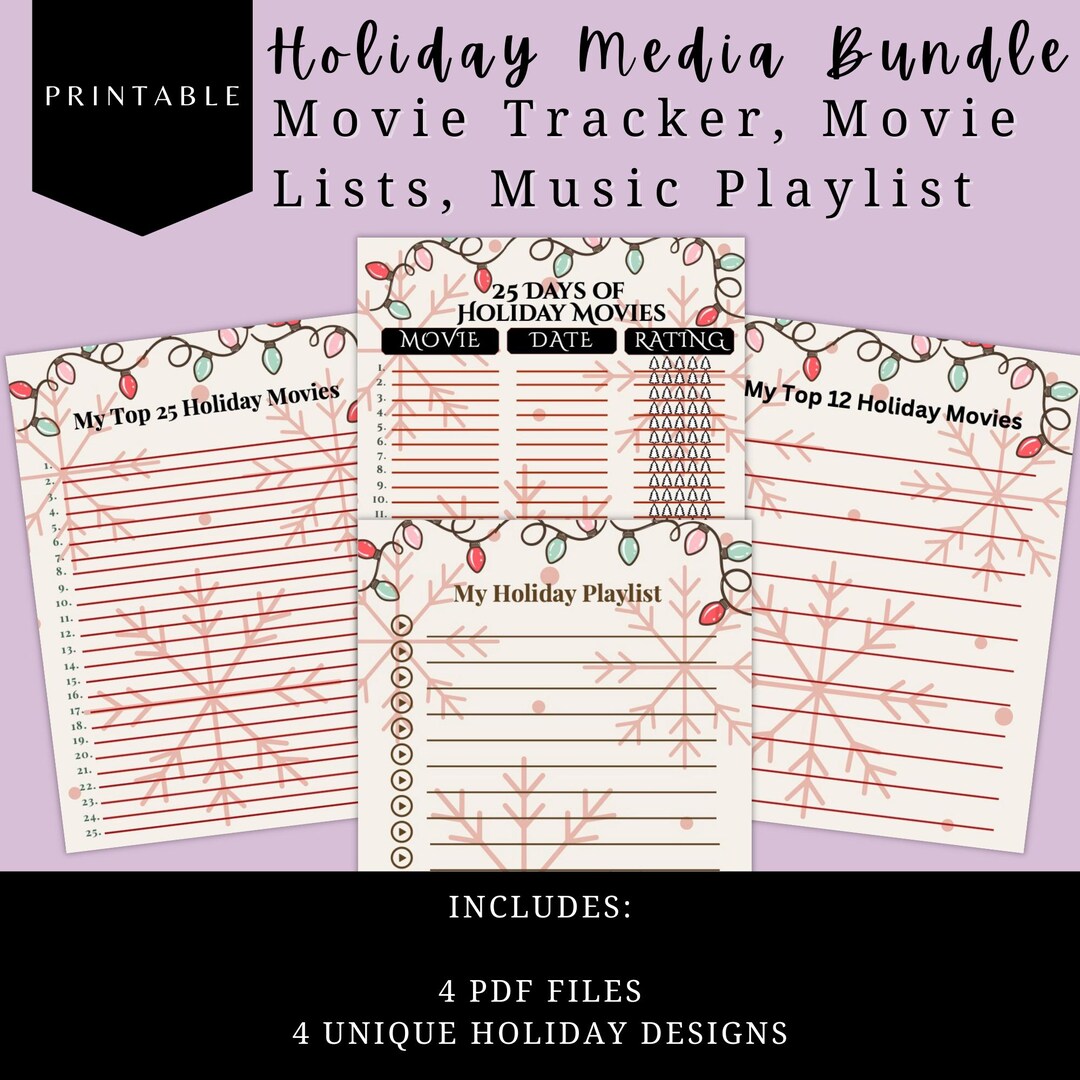 Printable Christmas Movie & Music Tracker JOURNAL BUNDLE – Festive ...