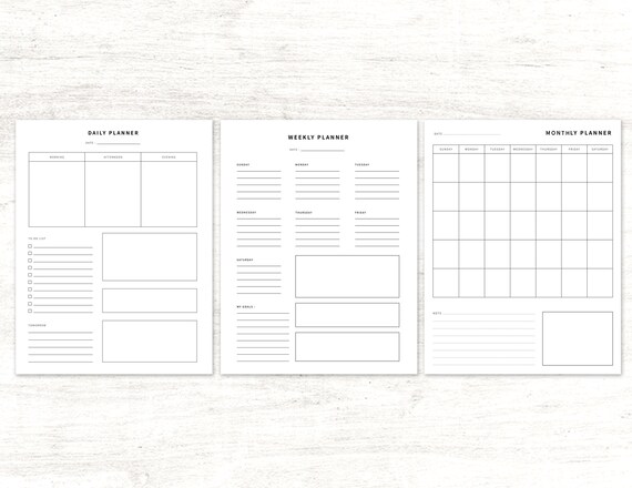Daily Weekly Monthly Printable PDF Planner Page // 8.5x11 - Etsy