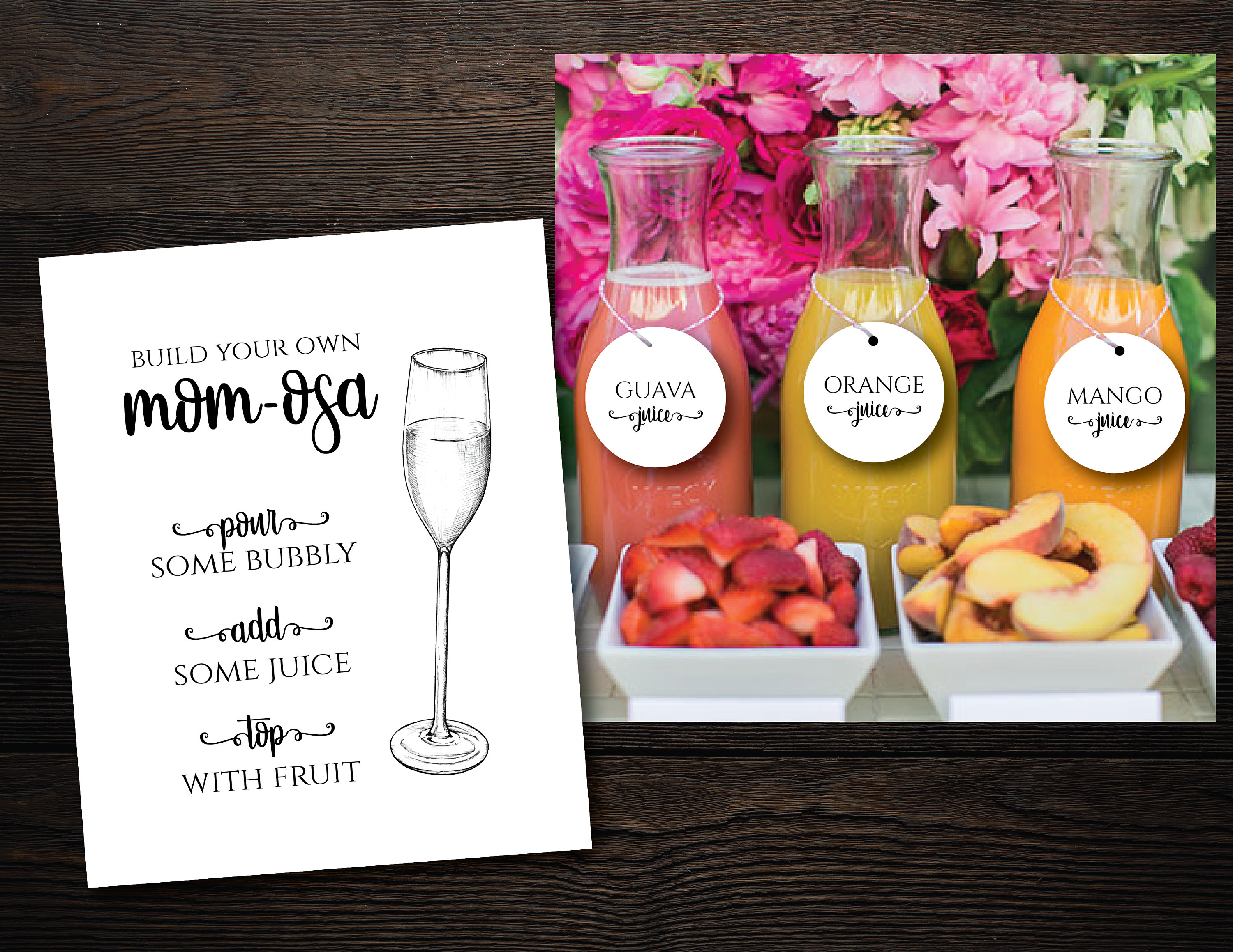 Mom-osa Bar // Baby Shower Mimosa Bar // Sign & Editable Tags | Etsy