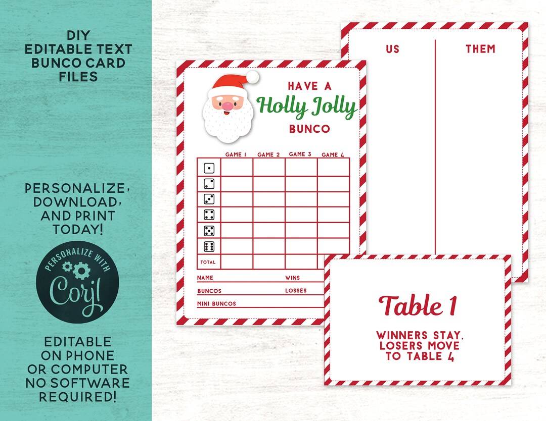 Editable Christmas Bunco Score Card // December Santa Holiday Bunco ...