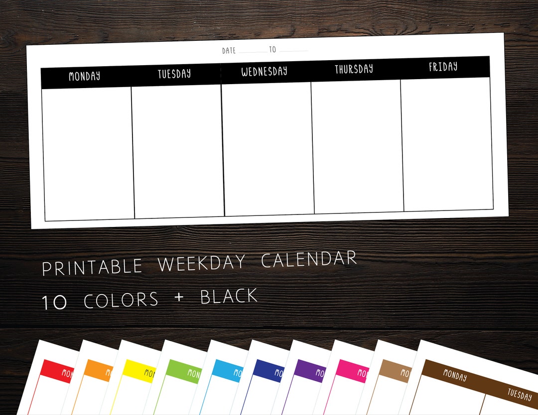Printable Weekday Calendar // Monday - Friday - Etsy