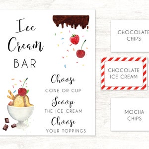Ice Cream Bar Editable Sign and Tag Printable // Bridal Shower Birthday ...