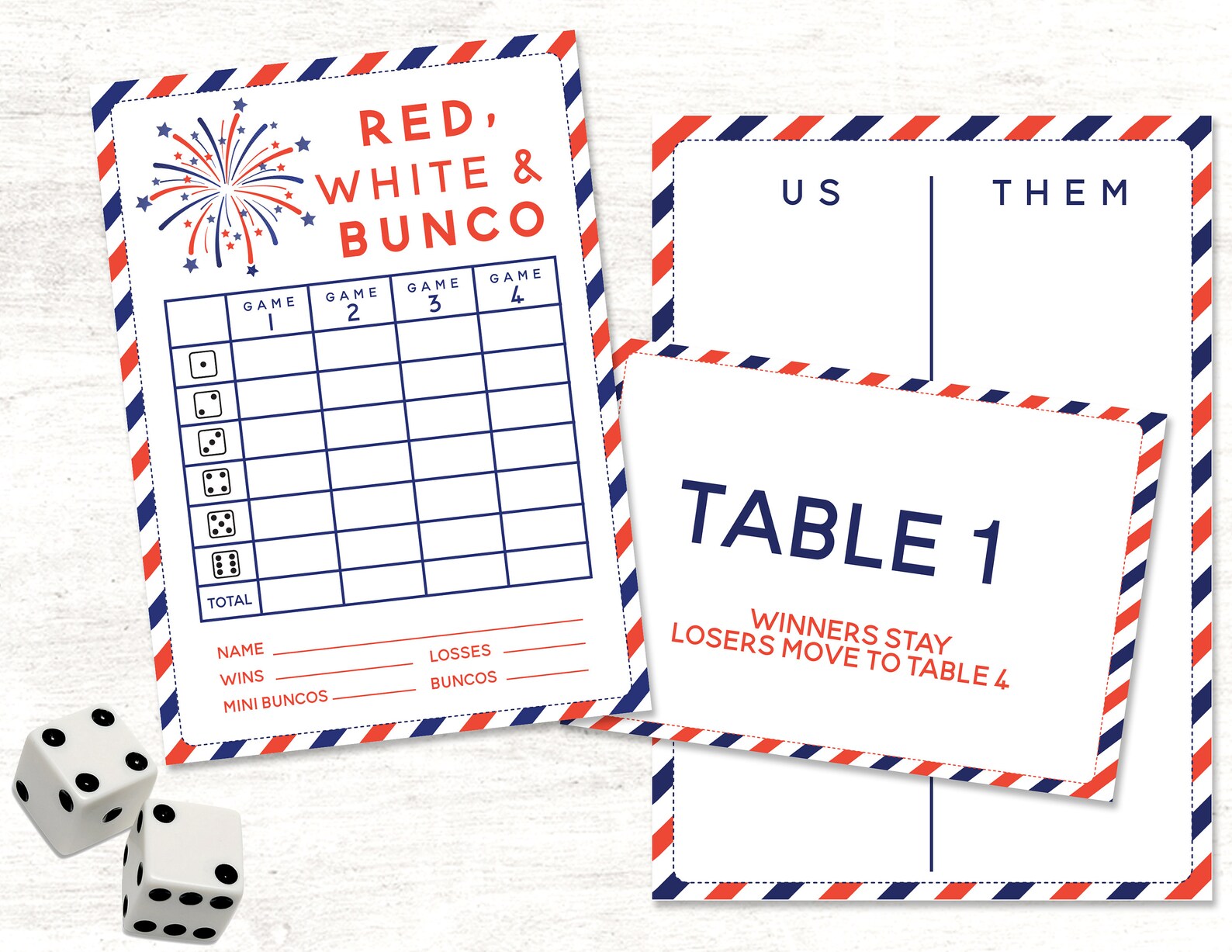 Fourth of July Bunco Score Card //patriotic Red White & Bunco - Etsy
