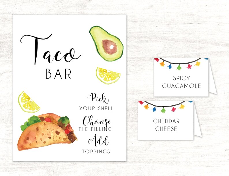 Taco Bar Editable Sign and Tag Printable // Bridal Shower - Etsy