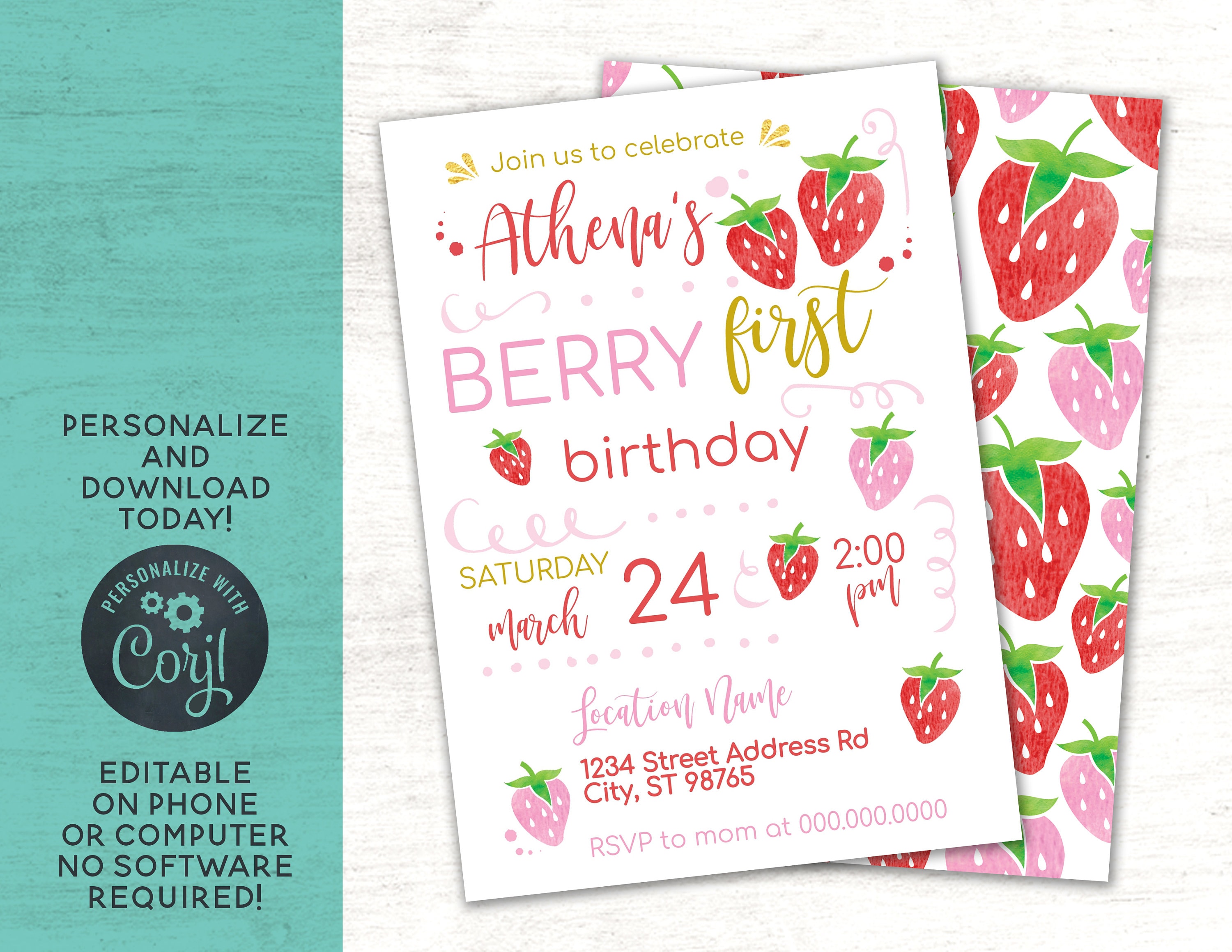 Berry First Birthday BUNDLE Milestone Poster Invitation Etsy