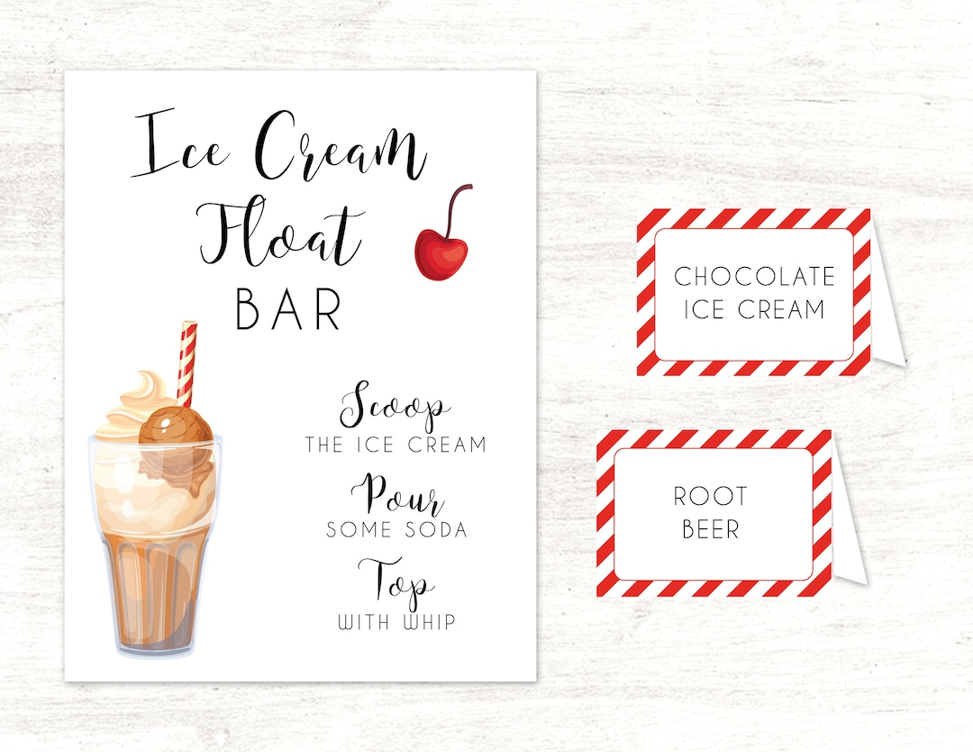 Ice Cream Float Bar Editable Sign and Tag Printable // Bridal Shower ...