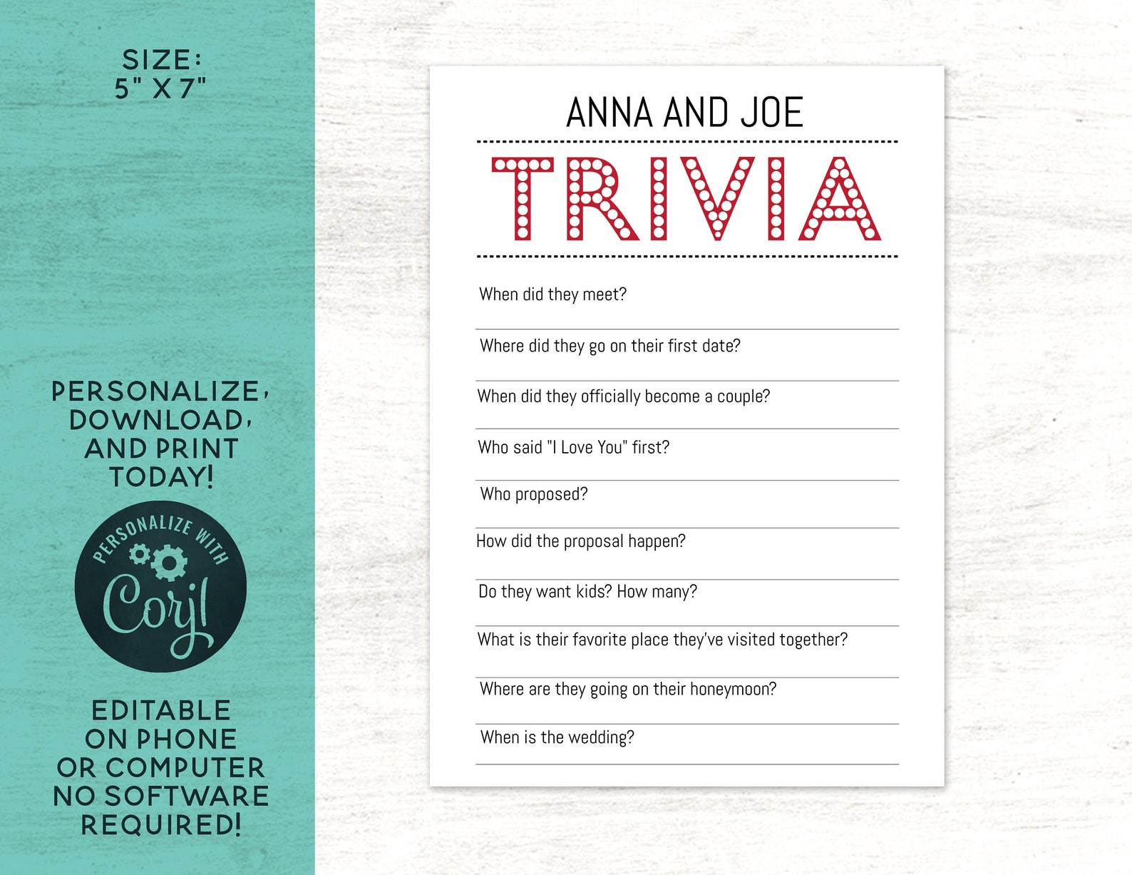 Couple's Trivia Bridal Shower Game // Wedding Shower // | Etsy