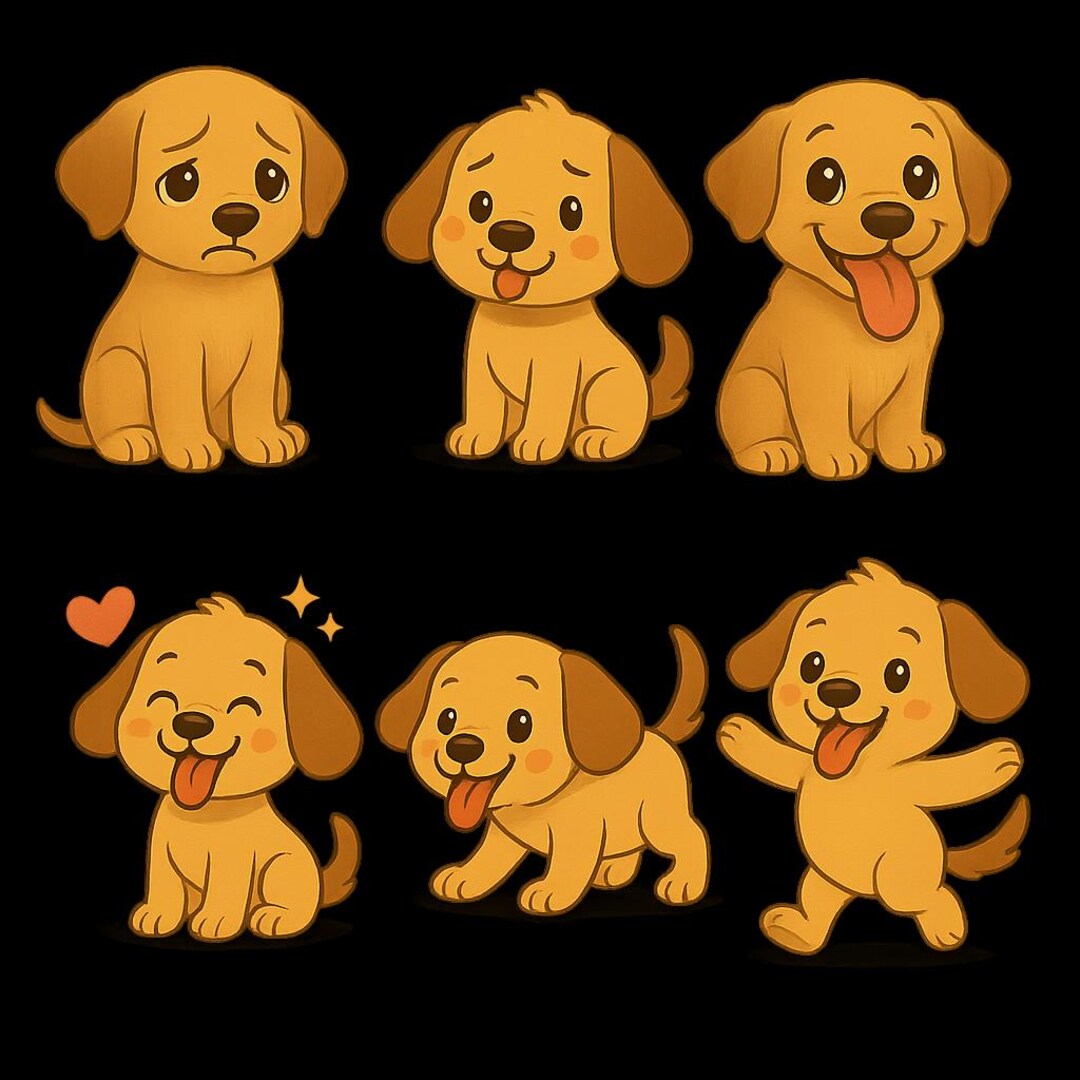 Cute Puppy Clipart – 6 Dog Emotions PNG, Kawaii Puppy, Digital Download ...