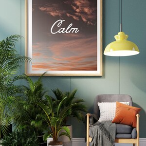 Calm Wall Art Printable, Minimal Sunset Quote, Neutral Nature Wall ...