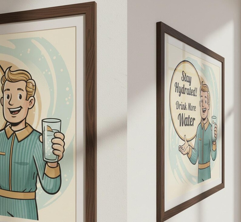 Retro Hydration Reminder Art Print | Vintage Atomic Age Health Poster ...