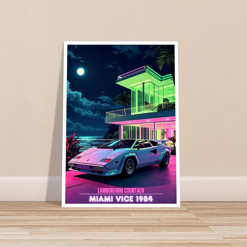 Lamborghini Countach Poster | Neonlight Miami Vice 1984 | Vintage 80's ...