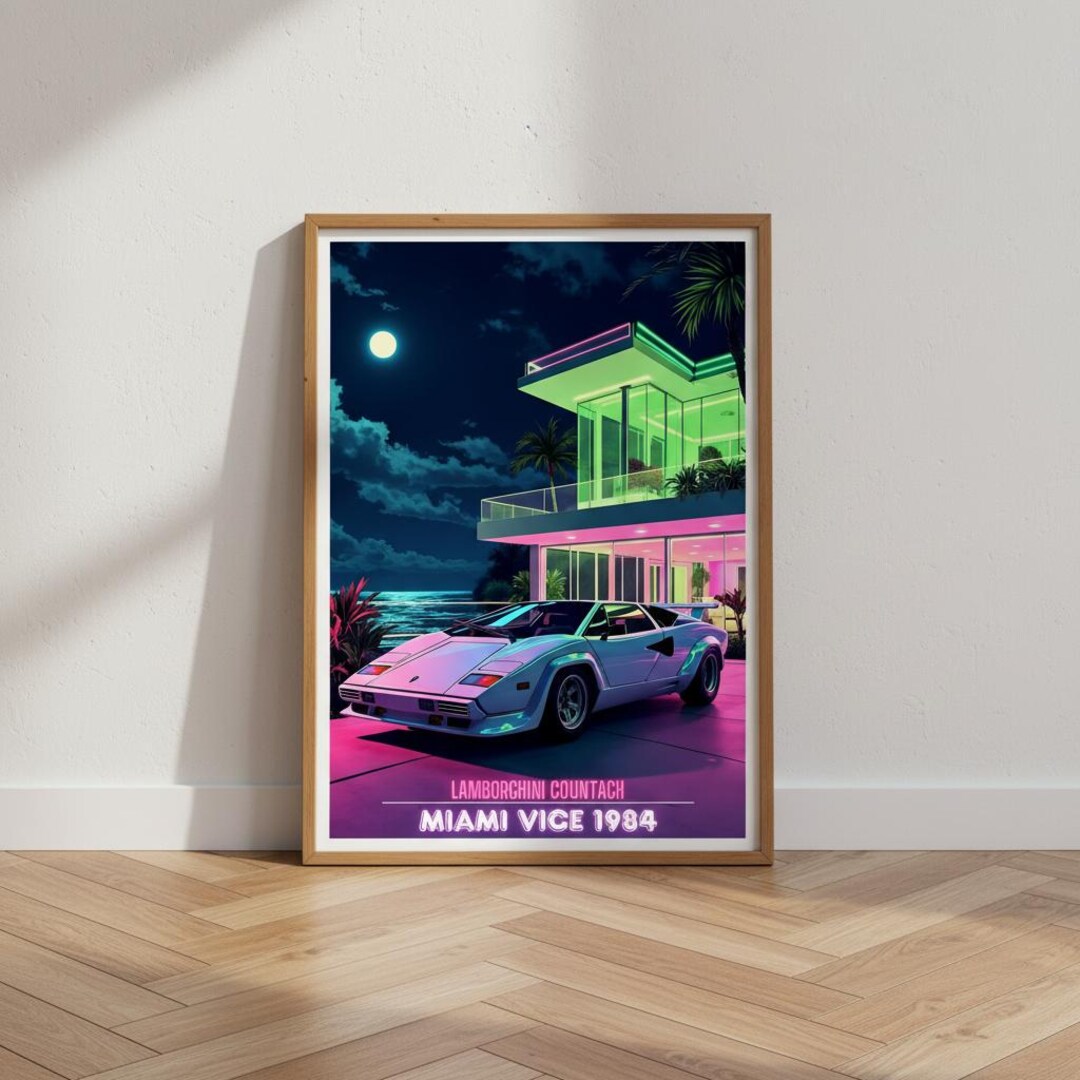 Lamborghini Countach Poster | Neonlight Miami Vice 1984 | Vintage 80's ...