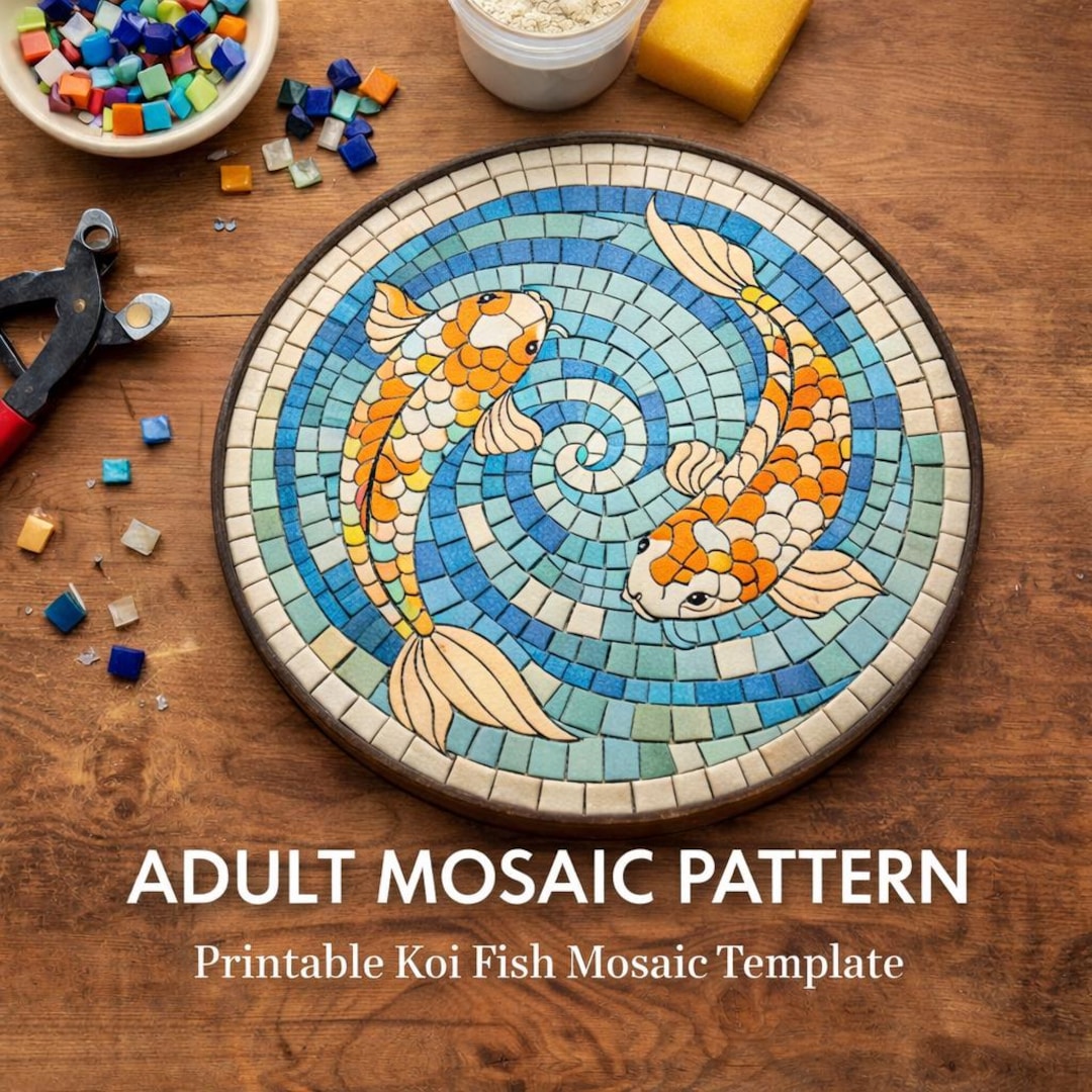 Koi Fish Mosaic Pattern | Spiral Design, DIY Art (instant Download ...