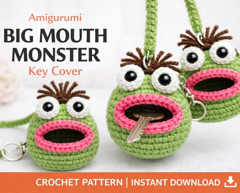 Monster Crochet Key Cover Pattern | Big Mouth Amigurumi (PDF Pattern ...