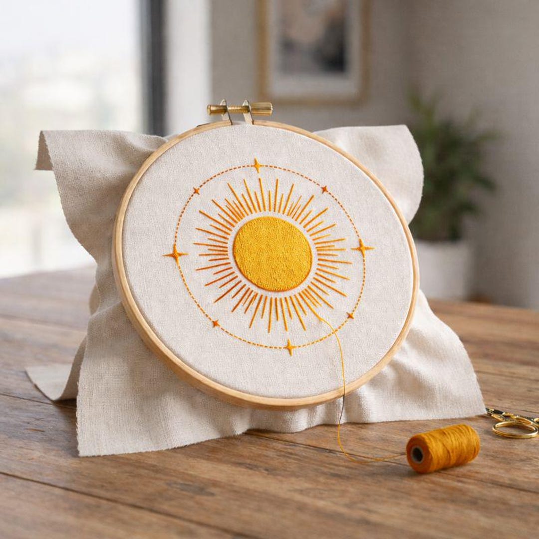 Solar Aura Embroidery Pattern PDF Minimal Sun Hand Embroidery Design ...